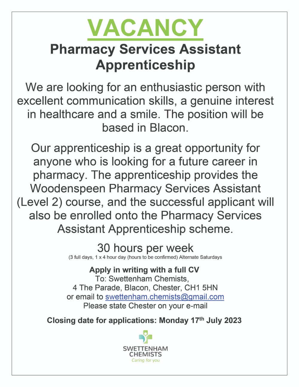 Job opportunity Swettenham Chemists - Pharmacy Services Apprentice ...